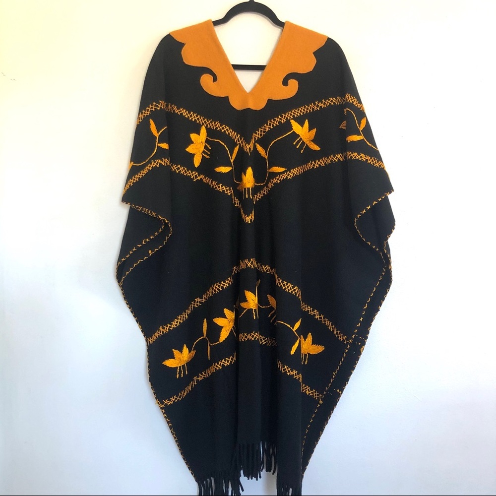 Hand Embroidered Full Body Mexican Poncho - Gem